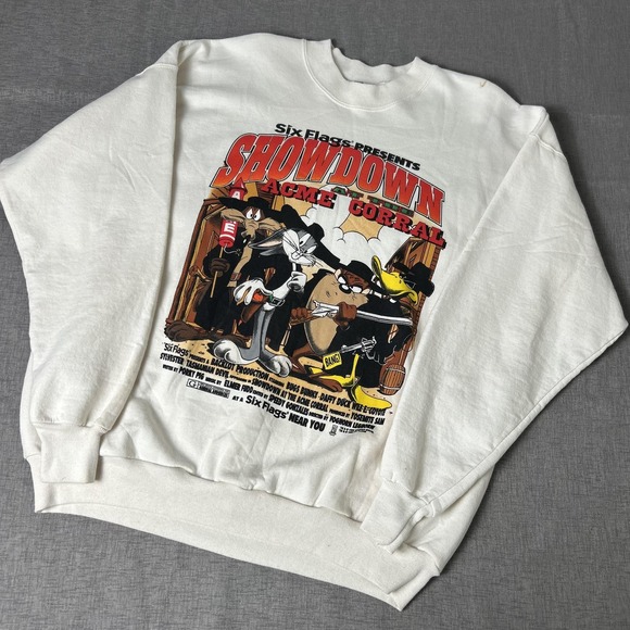 Six Flags | Shirts | Vintage Six Flags Sweatshirt Mens Xl White ...